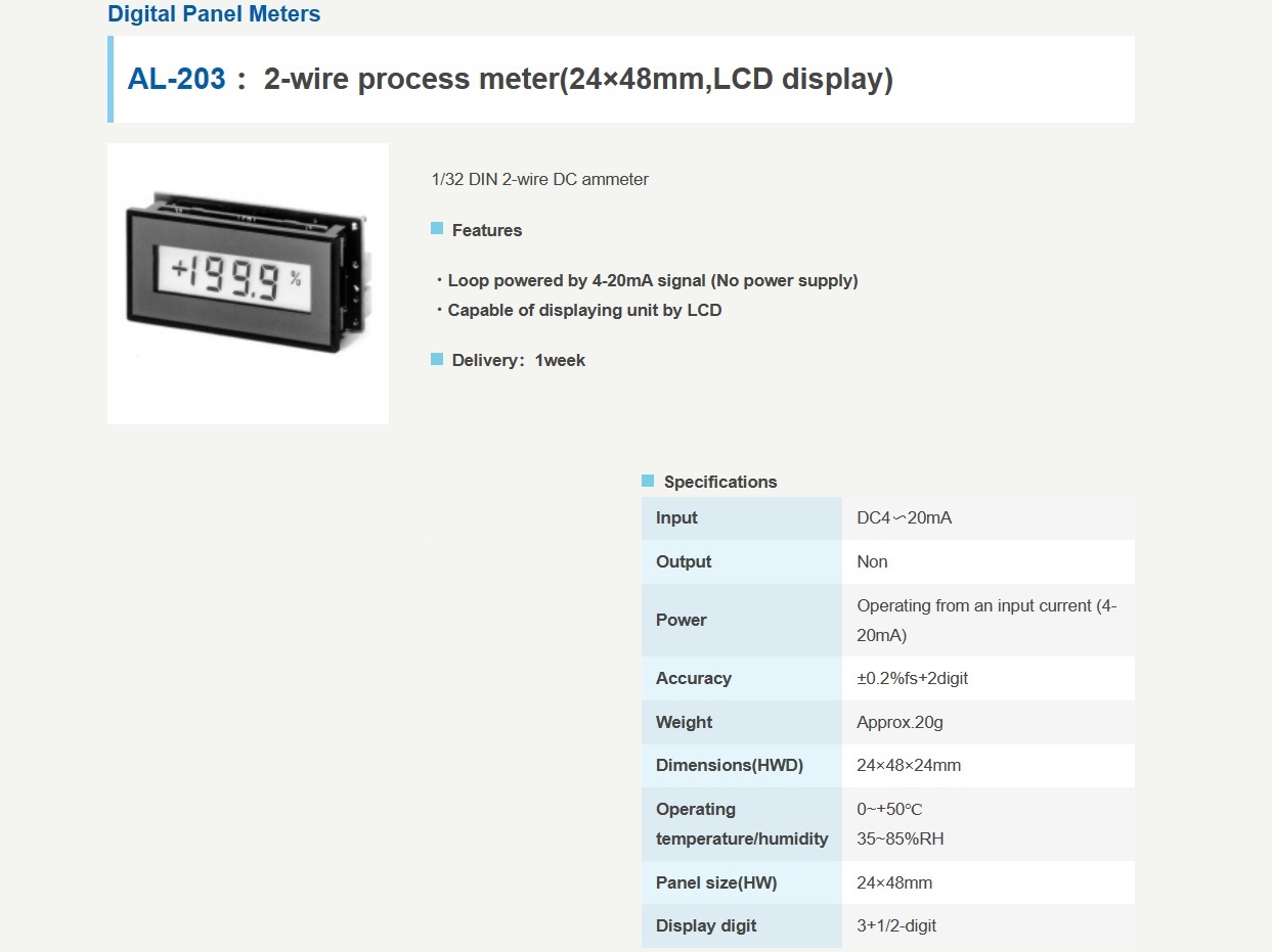 Ichiban Precision Sdn Bhd - Wanatabe - Wanatabe Digital Panel Meters AL Series, 2-wire process ...